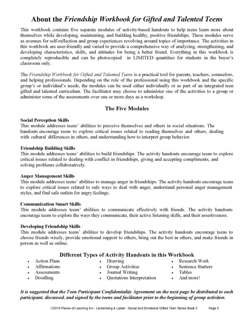 Friendship Workbook for G/T Teens – Pieces Of Learning