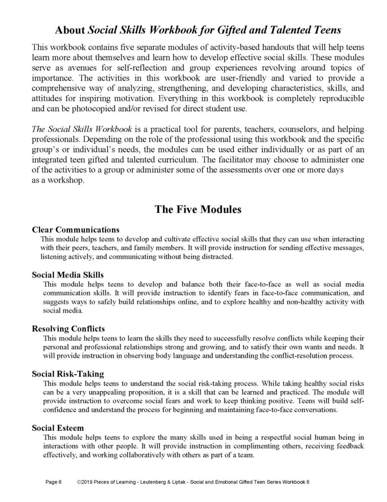 Social Skills Workbook for G/T Teens – Pieces Of Learning